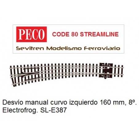 SL-E387 Curved Turnout, Large Radius, Left Hand. Electrofrog. (Peco Code 80 Streamline)