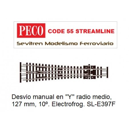 SL-E397F Y Turnout, Medium Radius. Electrofrog. (Peco Code 55 Streamline)