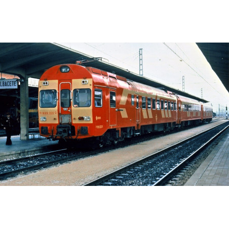 RENFE, automotor eléctrico 444-004, decoración rojo/amarillo, ép.IV ...