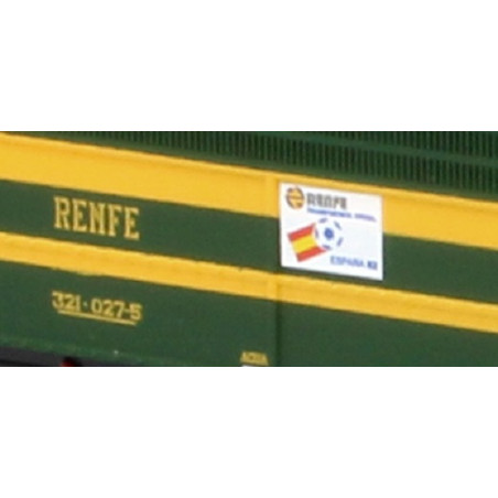 RENFE, locomotora diesel 321-027-5, decoración verde amarillo. Logo ...